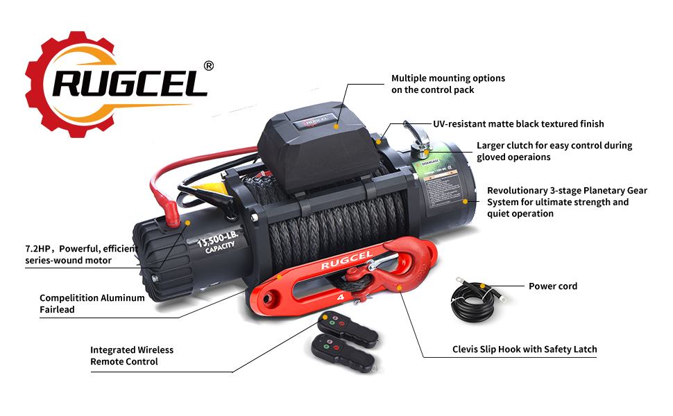 Amazon.com: RUGCEL 13500LB Winch Waterproof IP68 Electric Winch with Hawse Fairlead,Steel Wire ...
