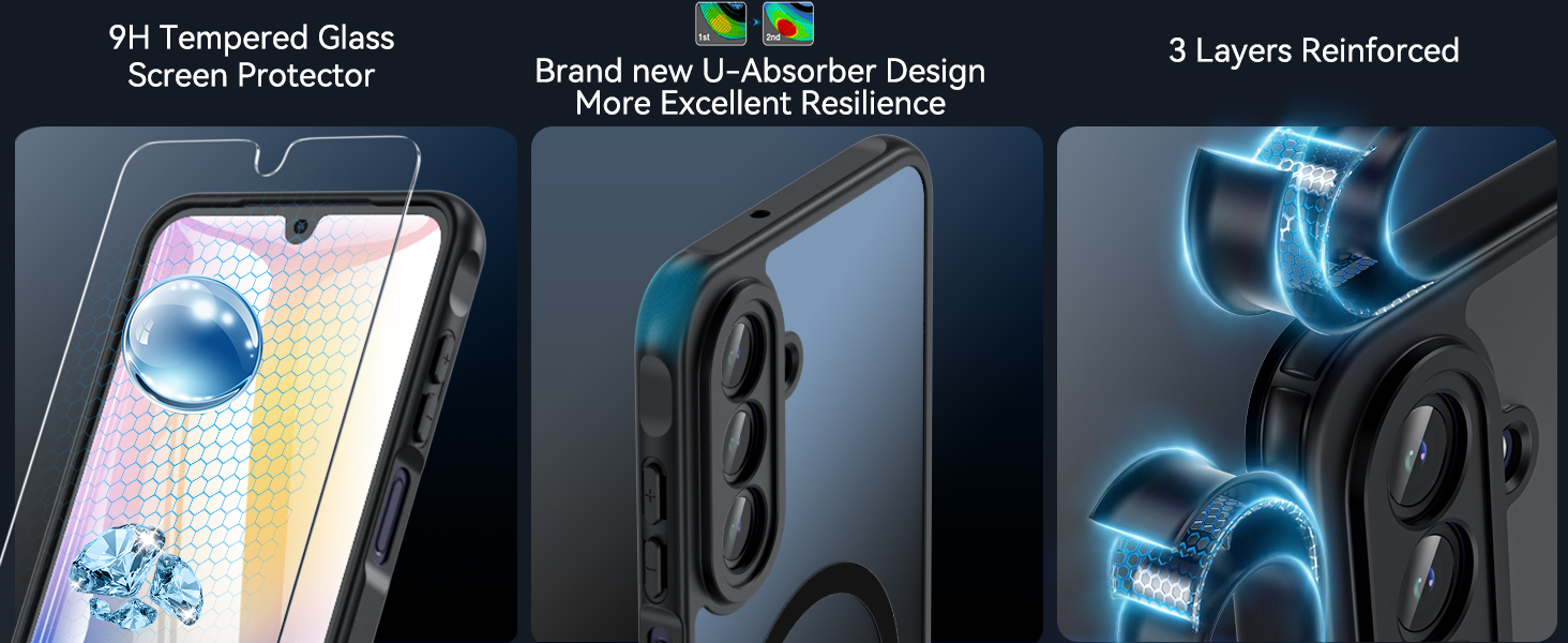 OWKEY for Samsung A26 Case, Samsung A26 5G Magnetic Case with Screen Protector, Slim Translucent ...