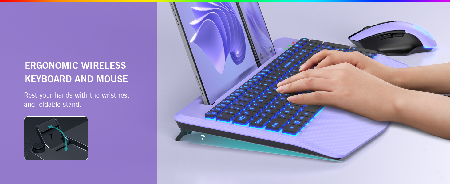Amazon.com: Wireless Keyboard and Mouse Backlits, Wrist Rest, Jiggler ...