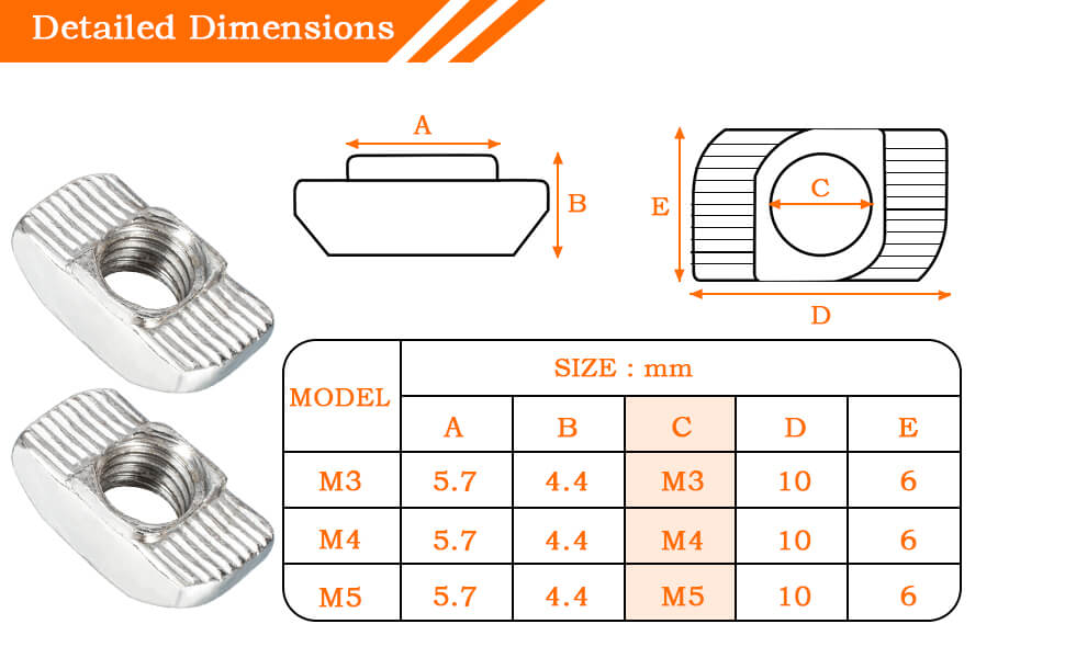 Amazon.com: 100 PCS M4 T-Nuts, T Slot Nut, T Slot-Nut for 2020 Aluminum Extrusion Profile, 2040 ...