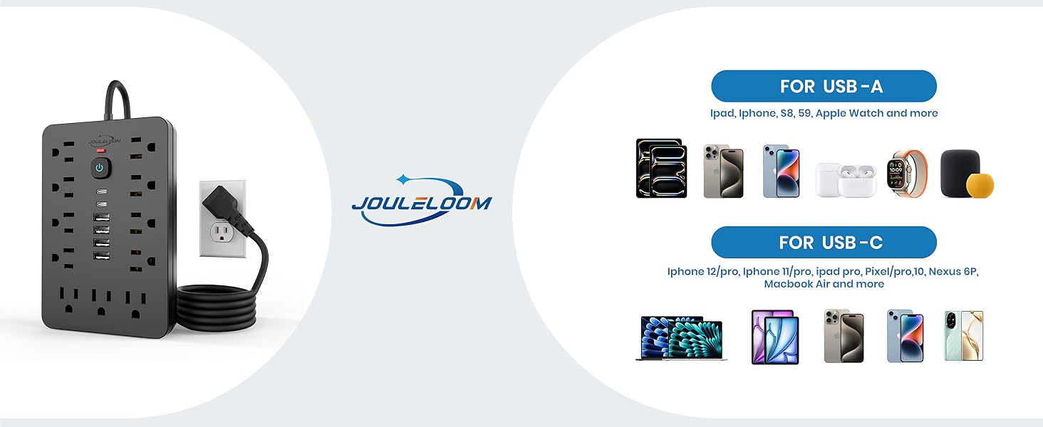 Amazon.com: 1JouleLoom Power Strip Surge Protector with 11 Outlets, 4 USB and 2 USB C Ports, 5 ...