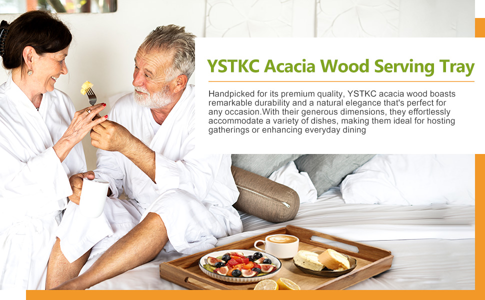 Amazon.com: YSTKC Acacia Wood Serving Tray with Handles 16.5 Inches ...