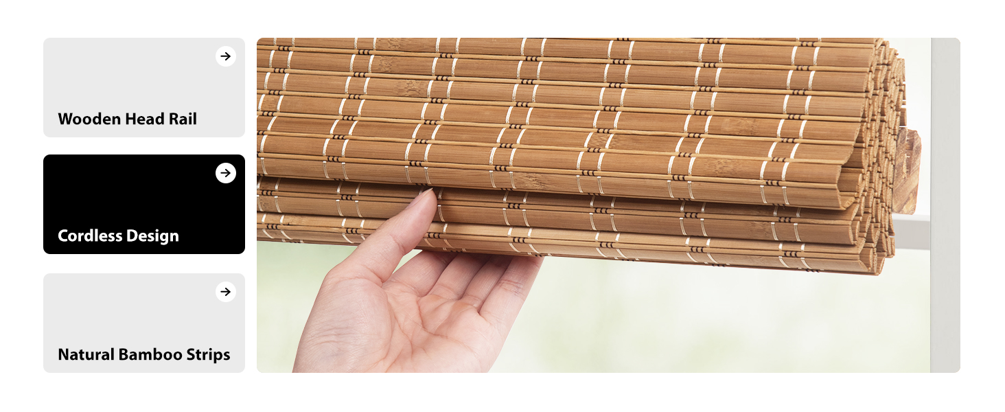 Amazon.com: LazBlinds No Tools No Drill Cordless Bamboo Roman Shades ...