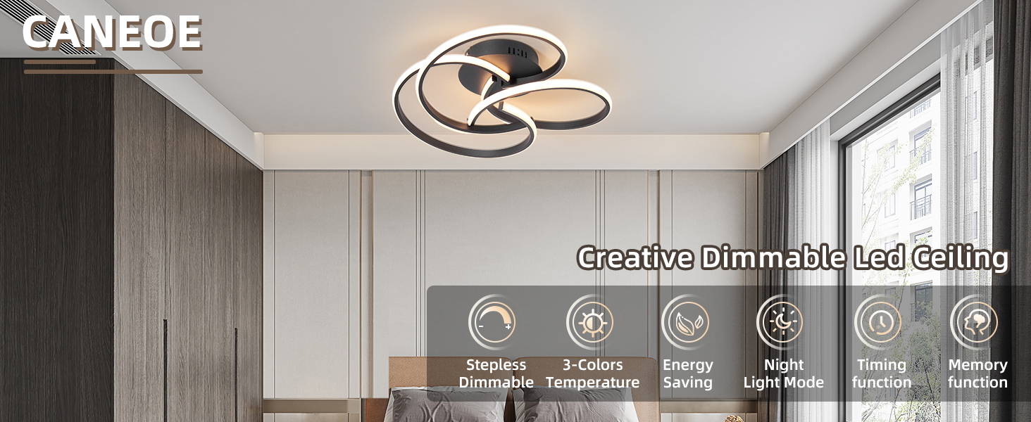 CANEOE Modern Led Ceiling Light, 42W Dimmable Close to Ceiling Light ...