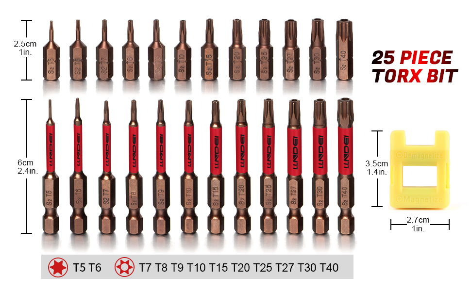 LLNDEI 25 PCS Torx Bit Set(T5-T40), Security Torx Bits, Tamper ...