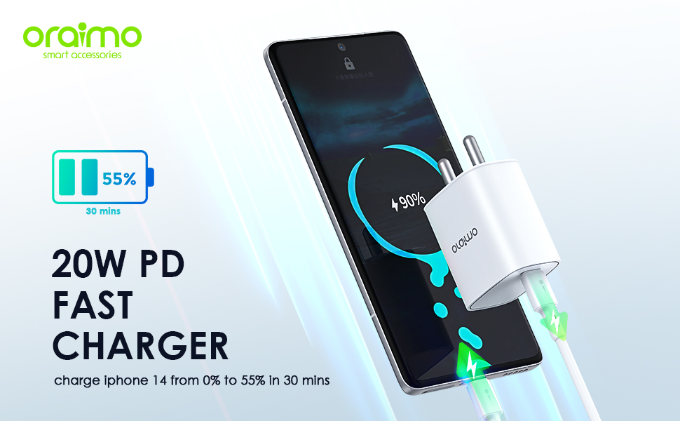 Oraimo 20W Type C Fast Charger PD 3.0 USB C Wall Adapter Compatible for Samsung Galaxy S22 S21 ...