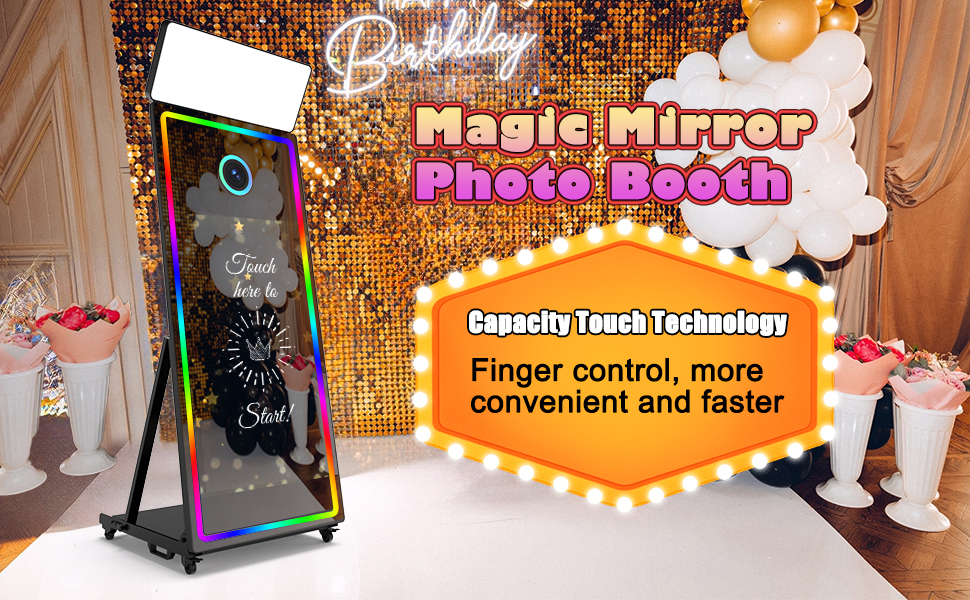 Amazon.com : Magic Mirror Photo Booth, 65’’ Mirror Photo Booth, 32’’ Interactive Touch Screen ...