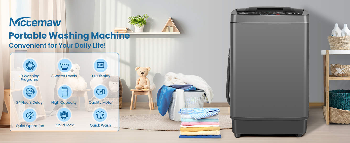 Amazon.com: Nictemaw Portable Washing Machine 17.8Lbs, 2.4Cu.ft Full Automatic Portable Washer ...
