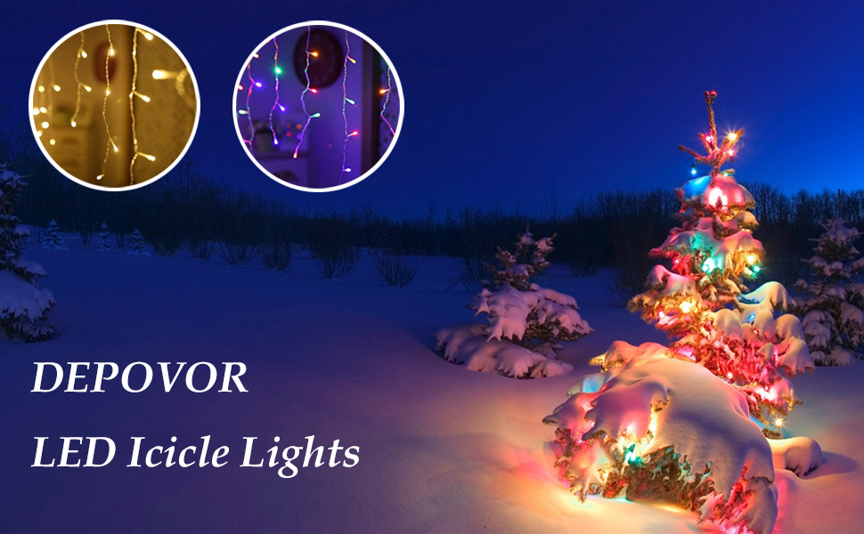 DEPOVOR Christmas LED Icicle Curtain Fairy Lights Outdoor Indoor ...
