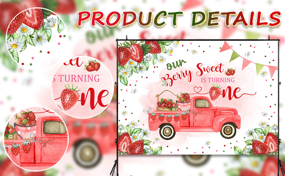 Amazon.com : Mocsicka Strawberry Baby Shower Backdrop for Girl A Berry Sweet Baby Girl is On Her ...