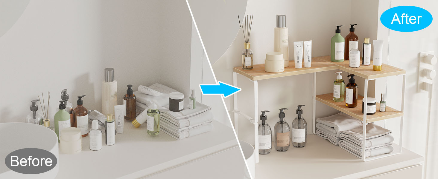 Amazon.com: Golener Countertop Organizer Corner Shelf, 2 Tier Adjustable Stackable Corner ...