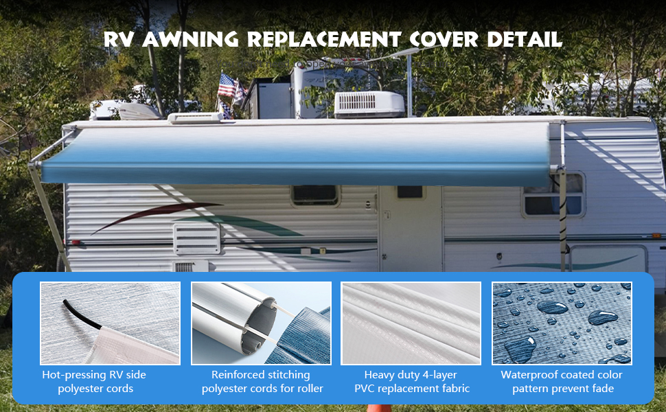 Amazon.com: RV Awning Fabric Replacement, Heavy-Duty 18.5oz Vinyl Weatherproof Camper Awnings ...