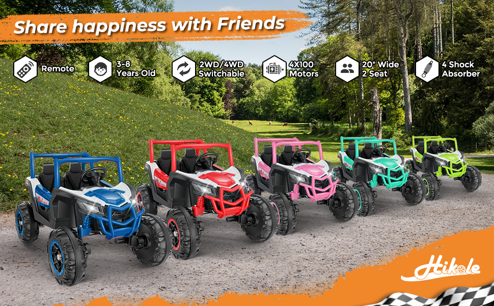 Amazon.com: Hikole 24V Ride On Car UTV with Remote Control, 2 Seater 4WD/2WD Kids Power Electric ...