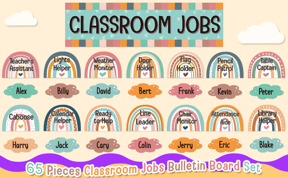 Amazon.com : 65 Pieces Boho Rainbow Classroom Jobs Bulletin Board Set ...