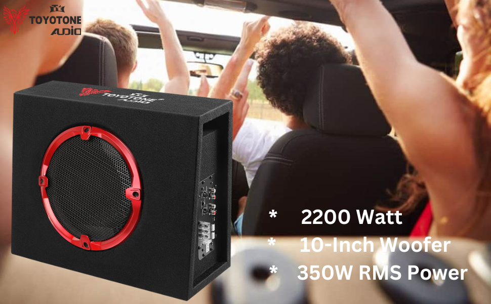 TOYOTONE 2200 Watt 10-Inch Active Enclosure Subwoofer for Cars with Inbuilt Amplifier (350W RMS ...