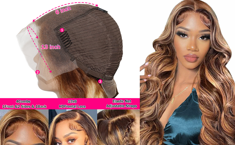 Amazon.com : Aicrelery Highlight Ombre 13x6 Lace Front Wig Human Hair Pre Plucked 13x6 HD ...