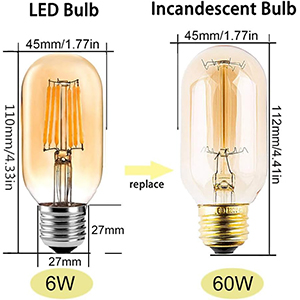 4 Packs LED Edison Vintage Short Tubular Filament Industrial T45 Bulb, 6W, E27 Base, Amber Glass ...