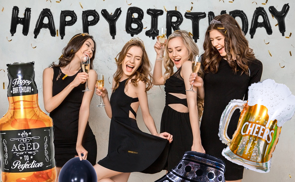 Amazon.com: Black and Silver Birthday Decorations for Men Women, Happy ...