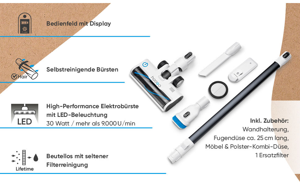 Amazon.de: hoogo Akku Staubsauger S3 2in1 | 300W | 21.000 Pa | beutellos kabellos | Laufzeit bis ...