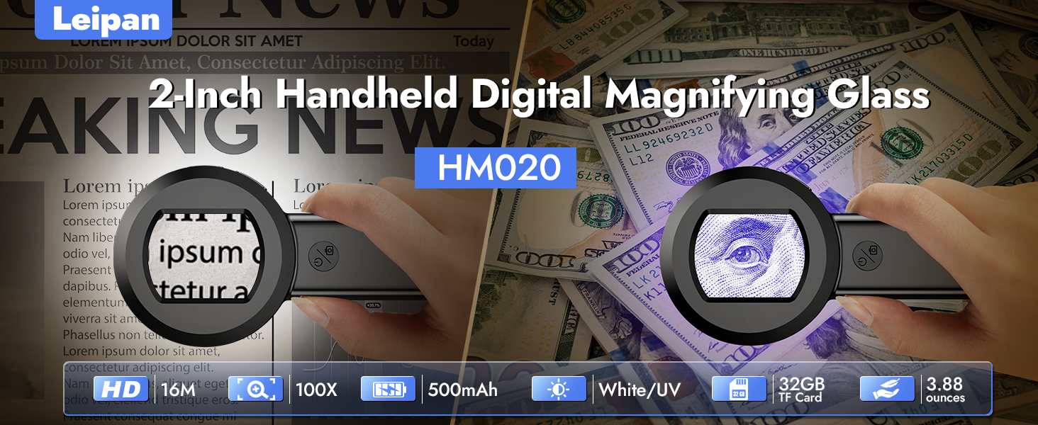 Amazon.com: Leipan 100X Magnifying Glass for Reading, Digital Magnifier ...