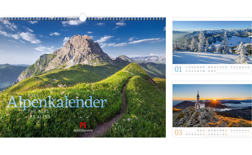 Alpenkalender Kalender 2024, Wandkalender im Querformat (45x33 cm) - Landschaftskalender ...