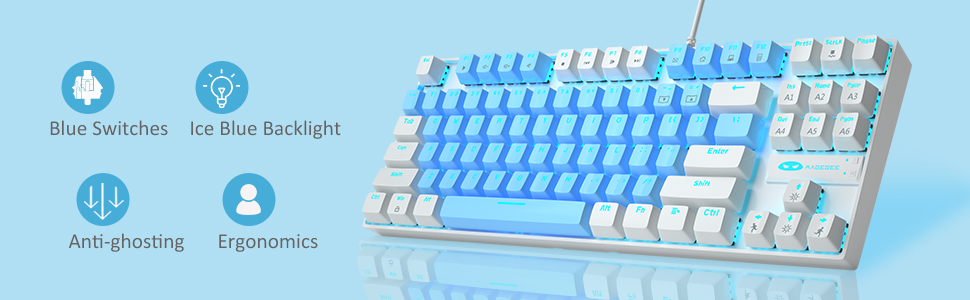 75% Mechanical Gaming Keyboard with Blue Switch, MageGee LED Blue ...