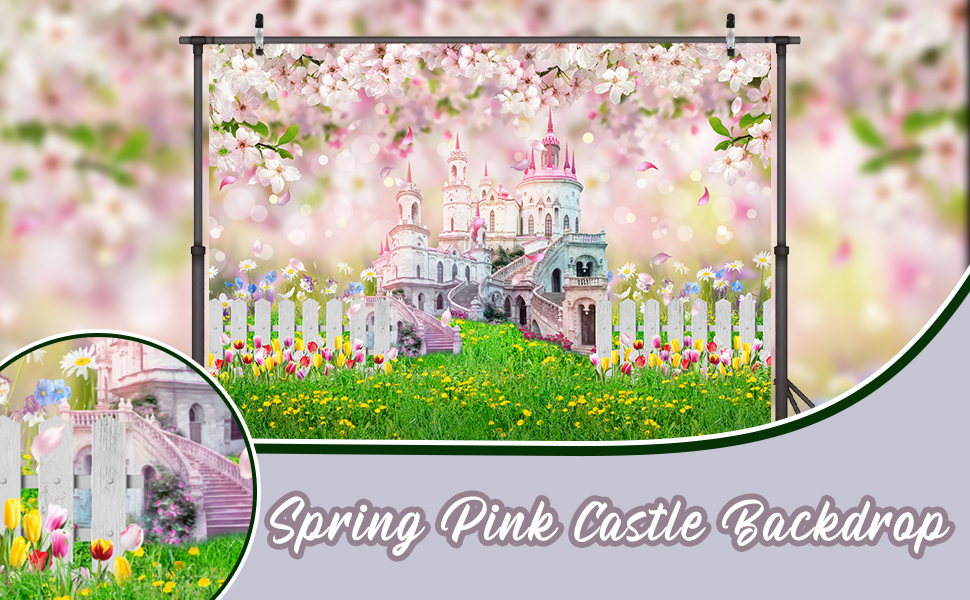 Amazon.com : LYCGS 8x6ft Spring Backdrop Spring Pink Flower Castle ...