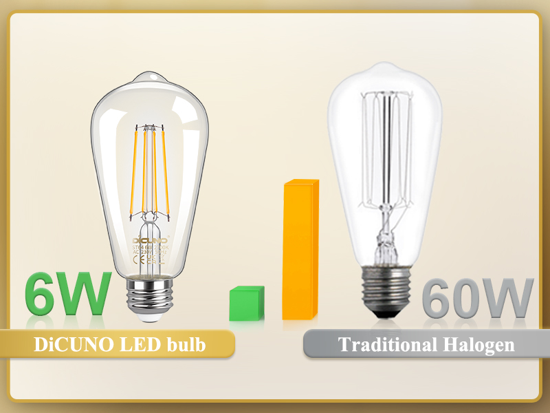 DiCUNO Vintage Edison Light Bulb E27 Edison Screw Bulb ST64, 6W Equivalent to 60W, Filament ...