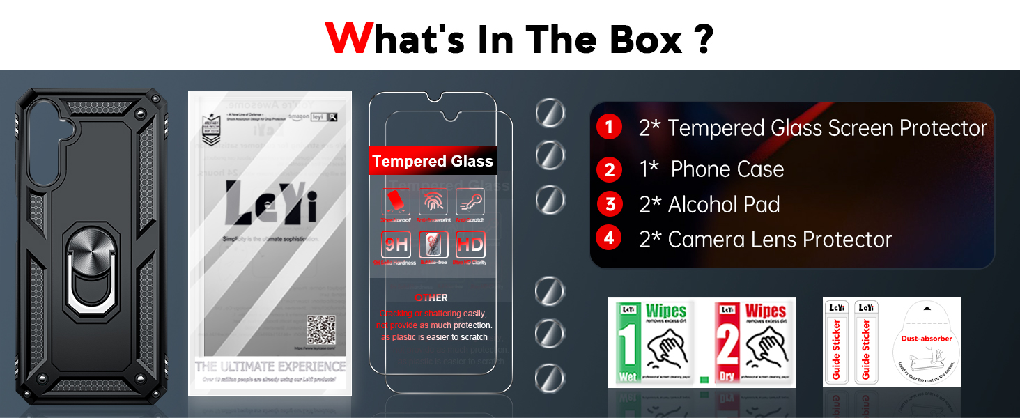 LeYi for Samsung Galaxy A05S Case with 2 Tempered Glass Screen Protector and 2 Camera Lens ...