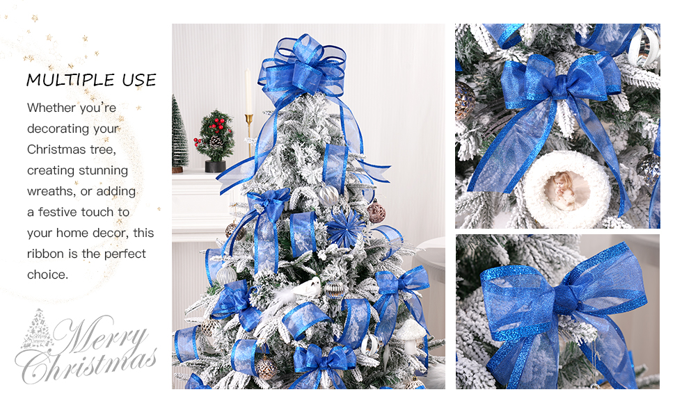 Amazon.com: LIZLOVESS Royal Blue Christmas Ribbon Wired 2.5 Inch ...