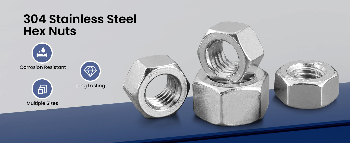 BNUOK 100 Pack #10-32 Hex Nuts, Stainless Steel 304 (18-8) Hex Nut, #10 Nut Standard Inch Fine ...