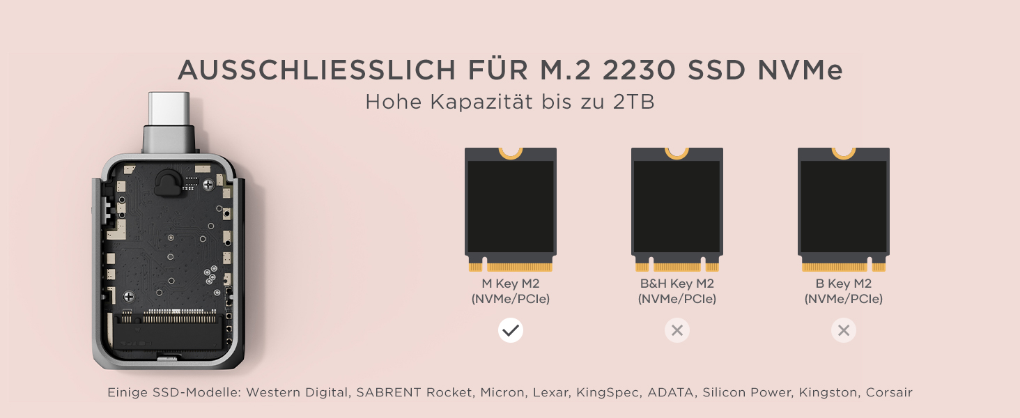 SATECHI M.2 NVMe Mini-SSD-Gehäuse, 10 Gbit/s Übertragungsgeschwindigkeit, bis 2 TB Speicher ...