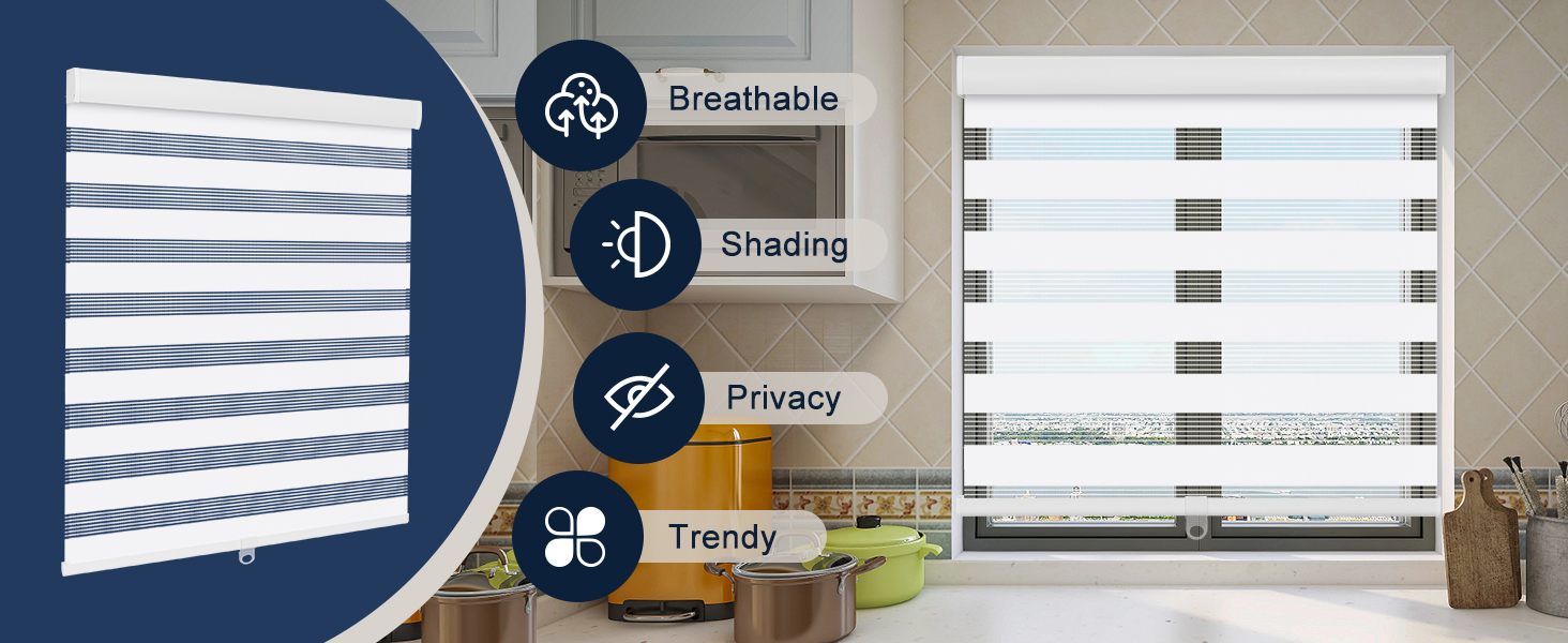 Amazon.com: SMONTER Cordless Zebra Blinds for Windows Zebra Roller Shades with Metal Valance ...