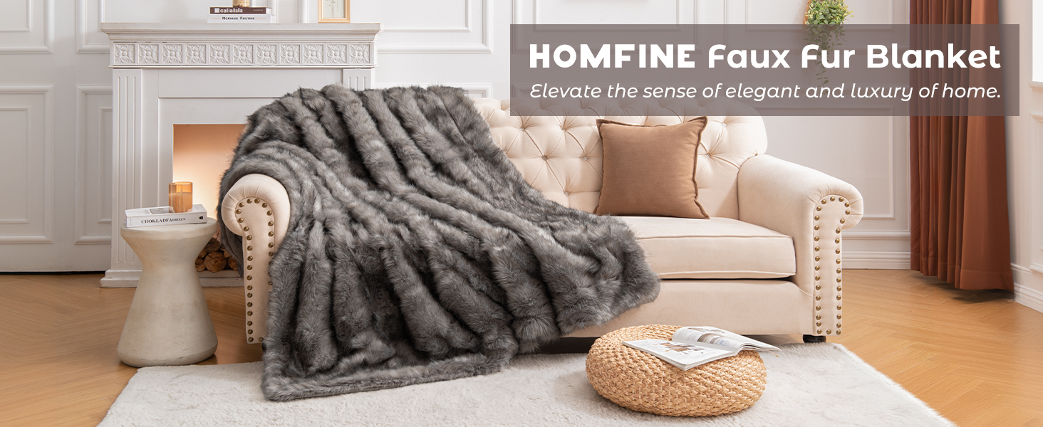 Amazon.com: HOMFINE Luxury Faux Fur Blanket - Super Thick Warm Long ...