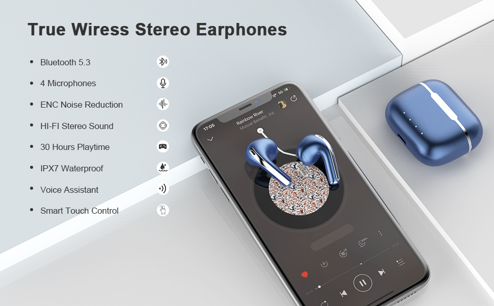 Amazon.com: Wireless Earbuds, Bluetooth 5.3 Headphones with 4-Mics ...