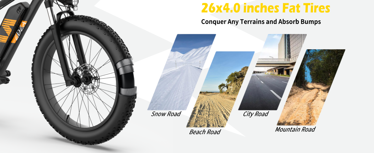 Amazon.com : ZDZA Electric Bike, 26"x4.0" Fat Tire Electric Bike, 1500W Peak Motor, 48V 14.5Ah ...
