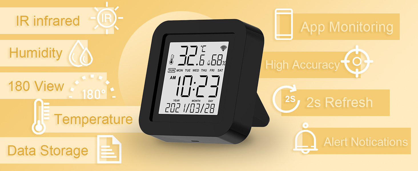 Amazon.com: Smart WiFi Temperature Humidity Monitor, TUYA Wireless Temperature Humidity Sensor ...