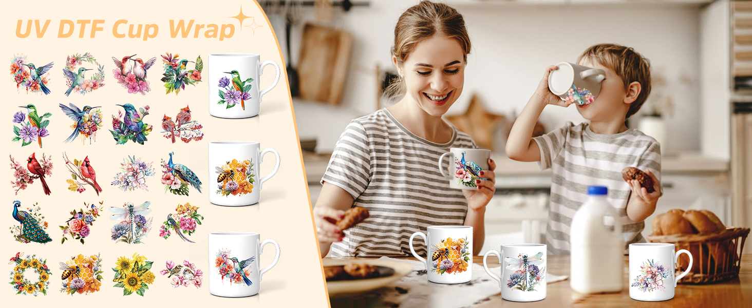 Amazon.com: UV DTF Cup Wraps Sticker - 20 Sheet Bird UVDTF Cup Wrap for Glass, Mug, Bird Peacock ...