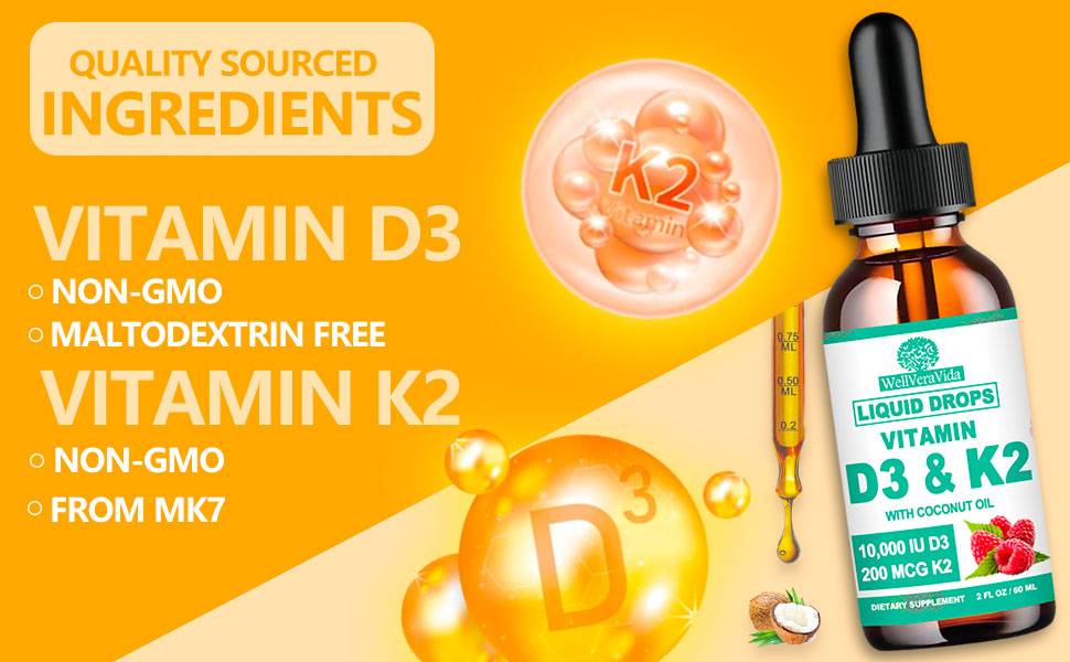 Amazon.com: D3 K2 Vitamin 10000iu, Liquid Drop Vitamin D3 With K2 (MK-7)200mcg Coconut Oil, 6X ...