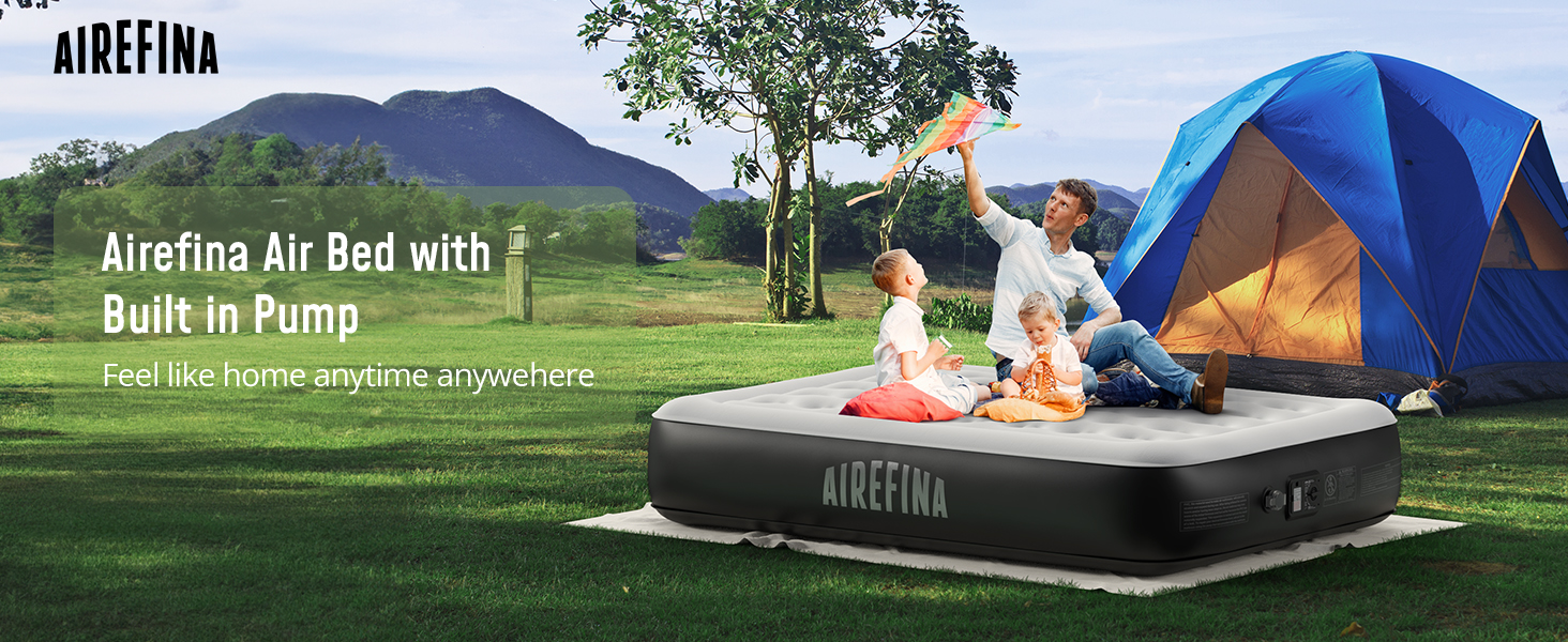 Airefina King Inflatable Mattress, Air Bed with Built-in Electric Pump, Blow Up Mattress in 3 ...