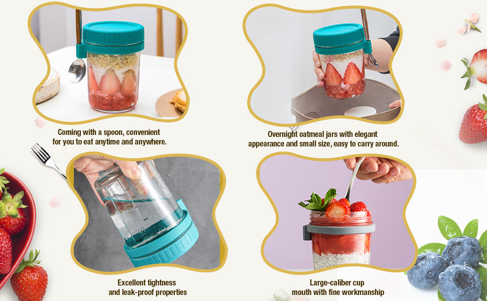 Amazon.com: KesaPlan Overnight Oats Containers with Lid and Spoon Set of 2, 10 oz Large Airtight ...