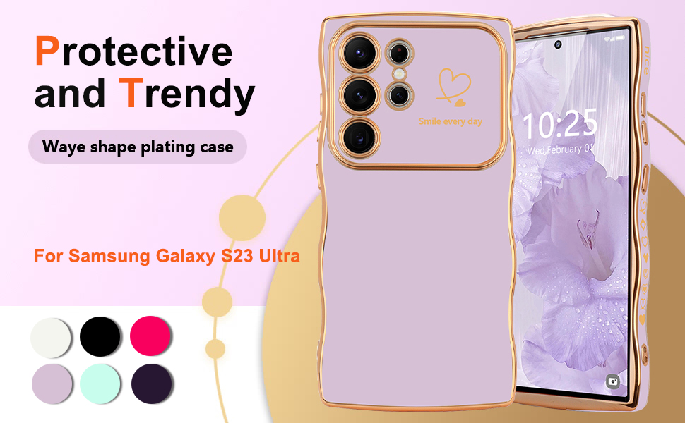 Amazon.com: LCHULLE for Samsung Galaxy S23 Ultra Case for Women Girls, Cute Wave Frame Curly ...