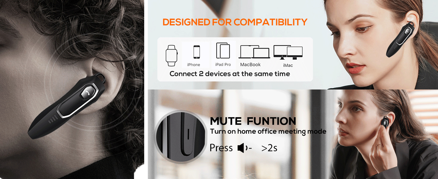 Amazon.com: Bluetooth Headset V5.4，Bluetooth Earpiece with Micros ...