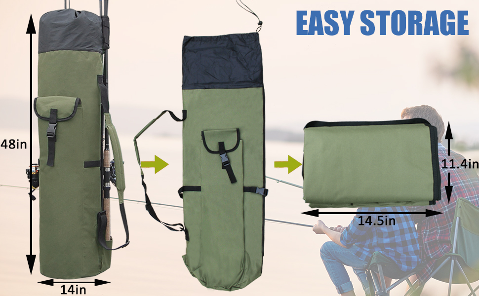 WYJREES Fishing Rod Bag 5 Poles Portable Canvas Fishing Rod Reel Organizer Bag Fishing Tackle ...