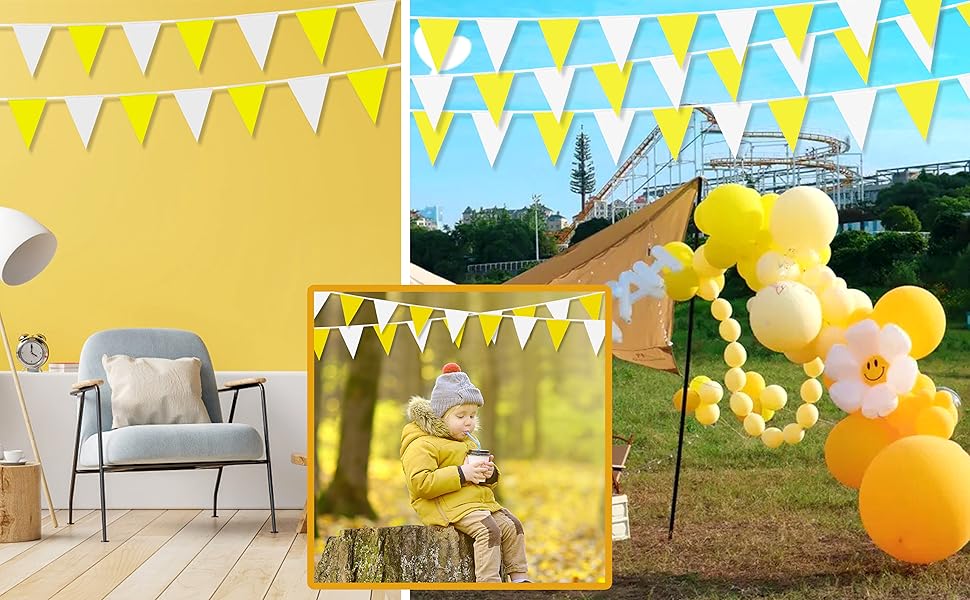 Amazon.com: LoveVC 100 Feet Yellow White Pennant Banner Flags String ...
