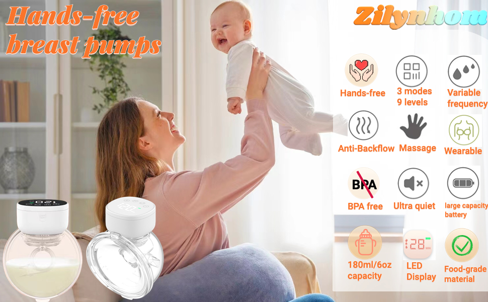 Wearable Breast Pump, Hands Free Electric Auto Breast Pump for Breastfeeding, with 3 Modes, 9 ...
