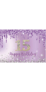 Amazon.com : INRUI Purple Happy 15th Birthday Photography Background Girls Sweet Fifteen Years ...