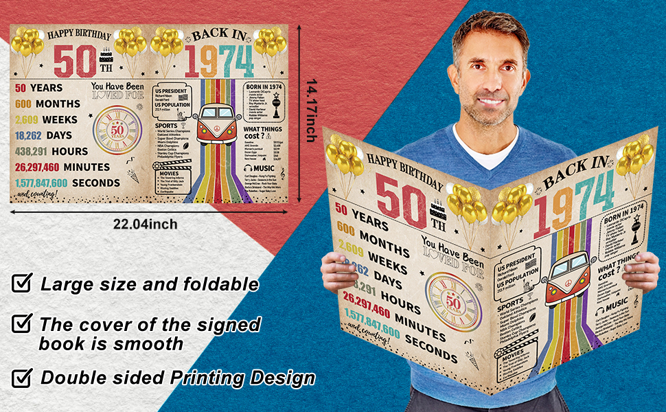 Amazon.com : Eiurteao Large 50th Birthday Card with Envelope for Men Women, Happy 50th Birthday ...