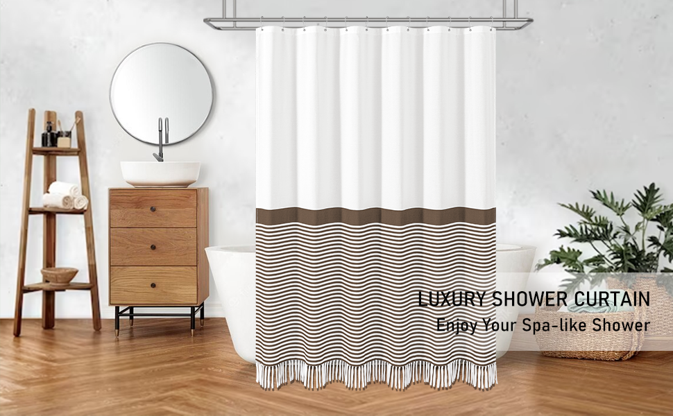 Amazon.com: Dynamene Extra Long Shower Curtains, 84 Inches Long Farmhouse Boho Striped Fabric ...