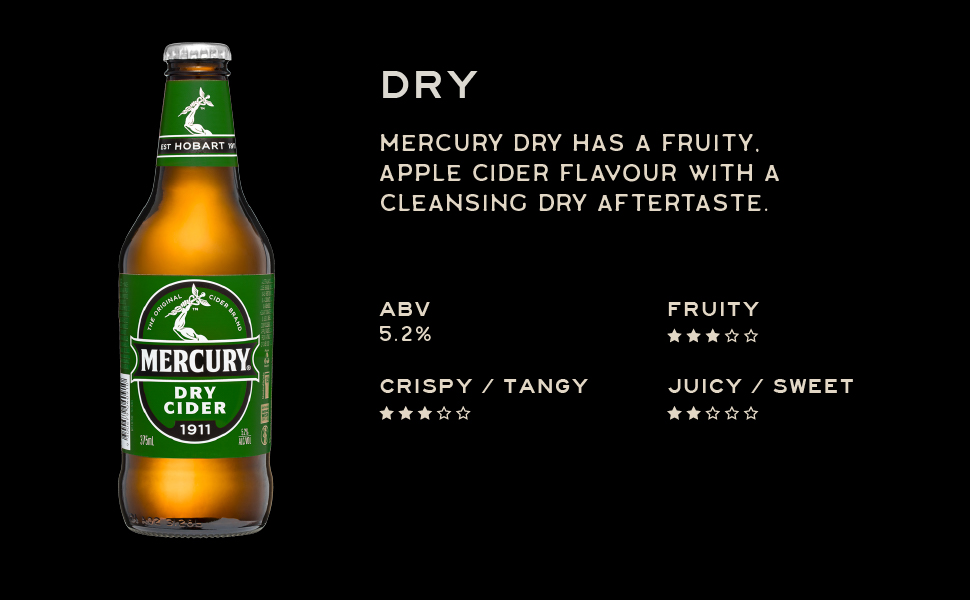 Mercury Dry Cider, Crisp & Refreshing Cider with a Fresh Apple Taste, 5.2% ABV, 375mL (Case of ...